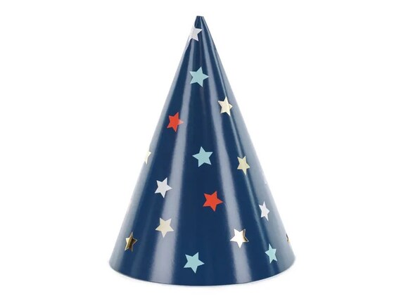 6 Stunning Blue Navy Party Hats With Stars Kids Party Hats Kids Party Decorations Blue With Stars Party Hats Plane Party Birthday Hats Etsy
