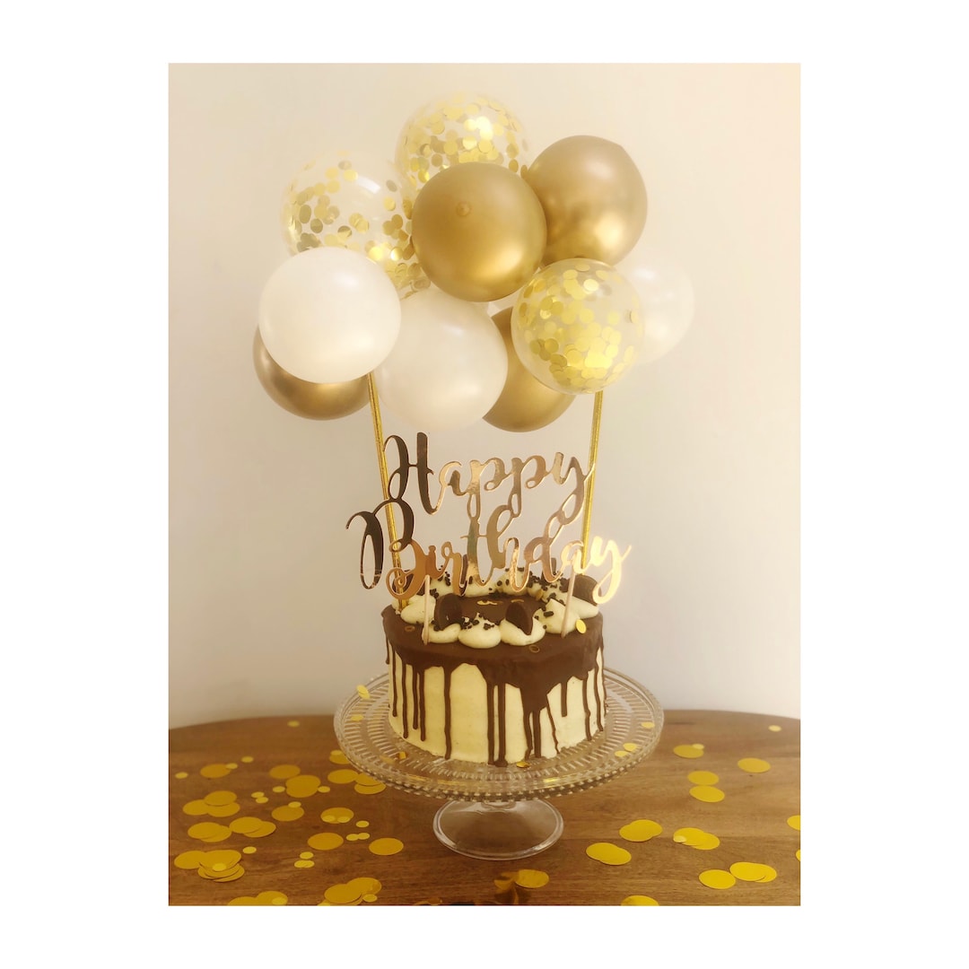 Mini Gold and White Balloon Cake Topper, Gold Balloon Topper, Gold ...