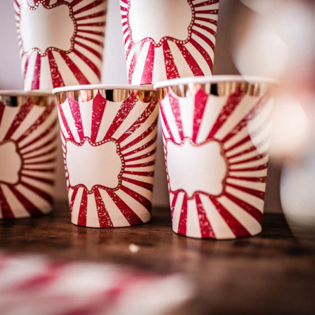 8 Fun Circus Cups With Gold Foiling, Vintage Circus Cups, Circus Themed ...