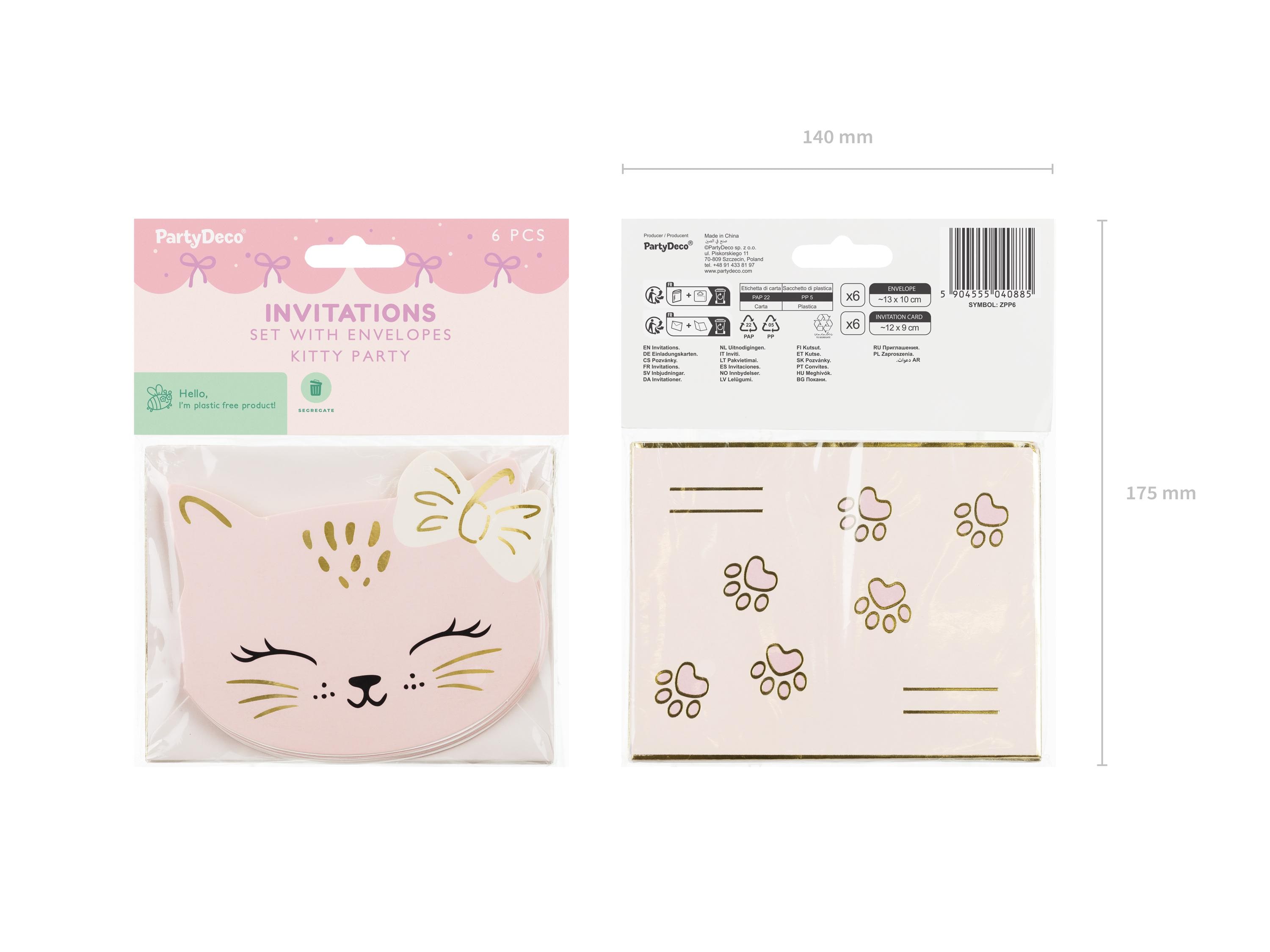 6 Pink Cat Invitations, Cat Party Invitations, Party Decorations, Cat ...