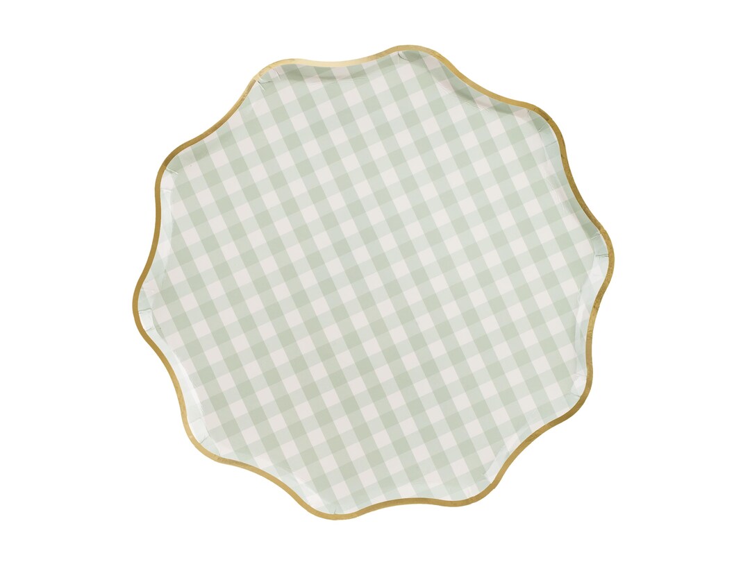 6 Pastel Green Checkered Paper Plates, 23cm, Pastel Green Paper Plates ...