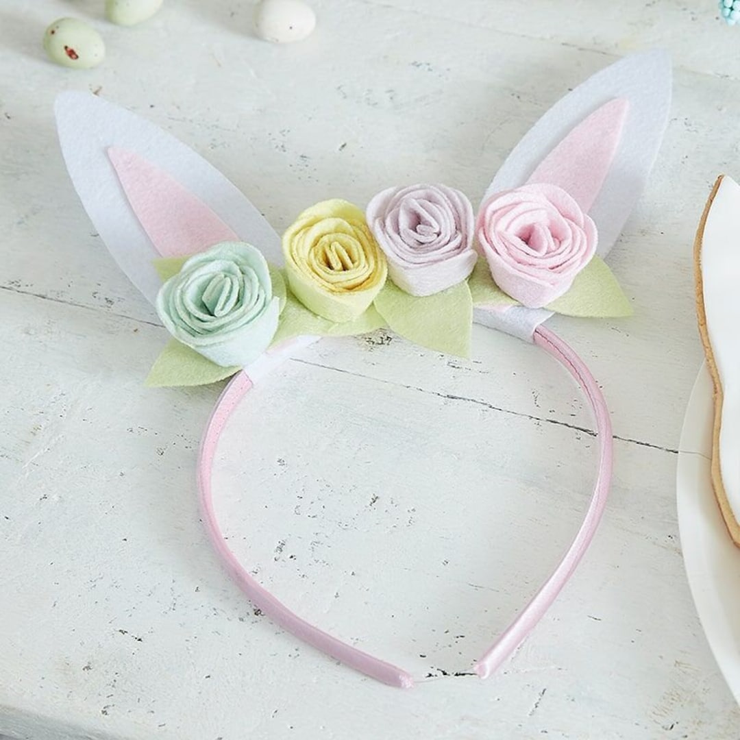 Cute Pastel Easter Bunny Headband, Easter Headband, Flowery Bunny Ears ...