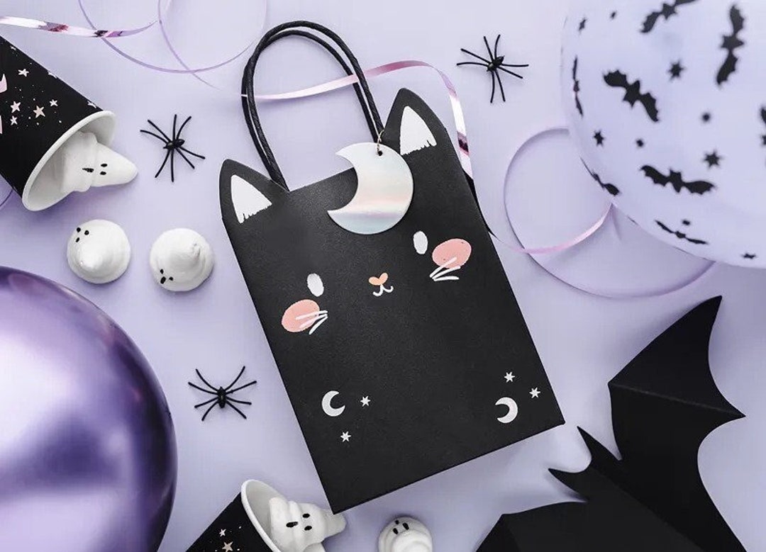 3 Treat Bag With Cute Cat Face, Halloween Party Bags, Girls Treat Bags ...
