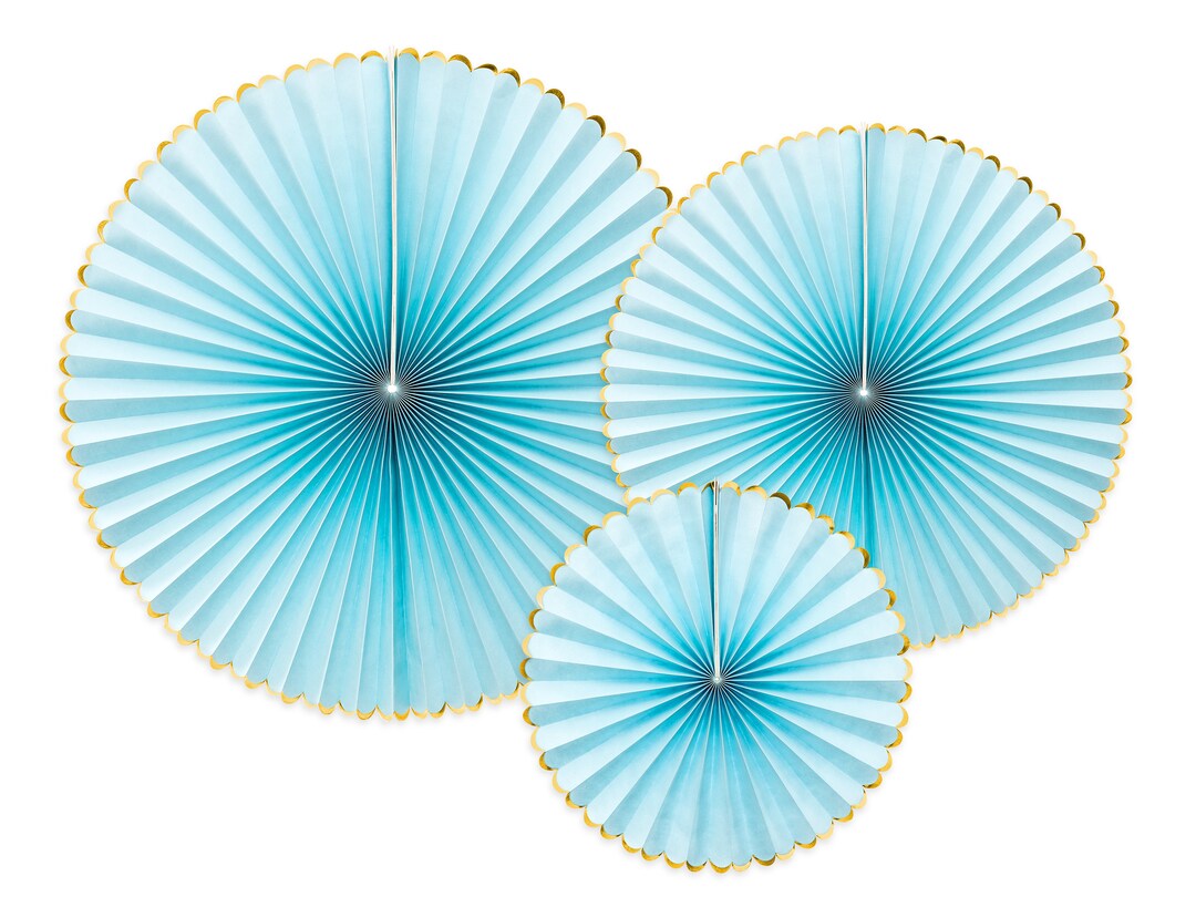Pastel Blue Paper Fans - Luxurious Paper Fans - Blue and Gold - 3 in ...