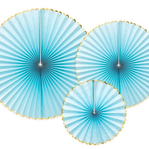 Pastel Blue Paper Fans Luxurious Paper Fans Blue and Gold - Etsy