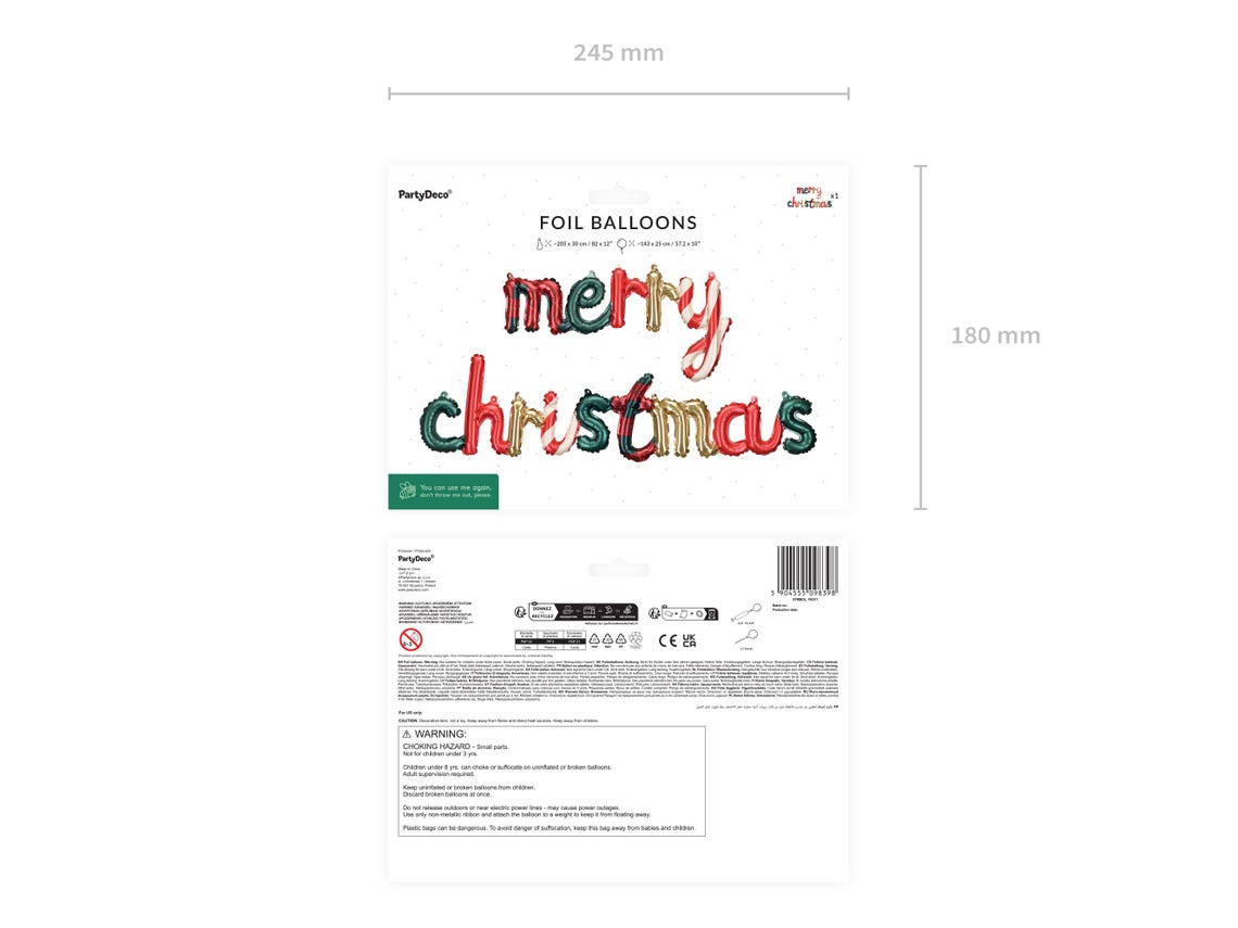 Merry Christmas Script Foil Balloons, 143 X 25cm, No Helium Needed ...