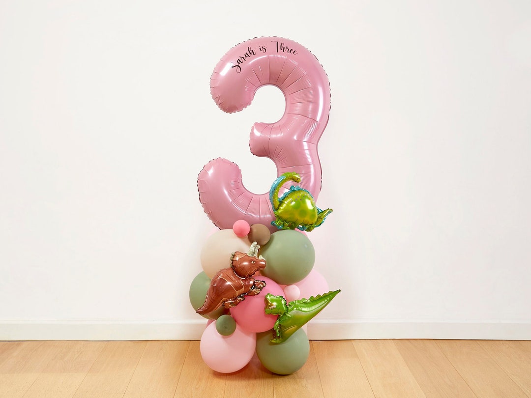 DIY Large 55" Girls Dinosaur Birthday Balloon Sculpture, Dinosaur Balloon Stack, DIY Kit, No ...