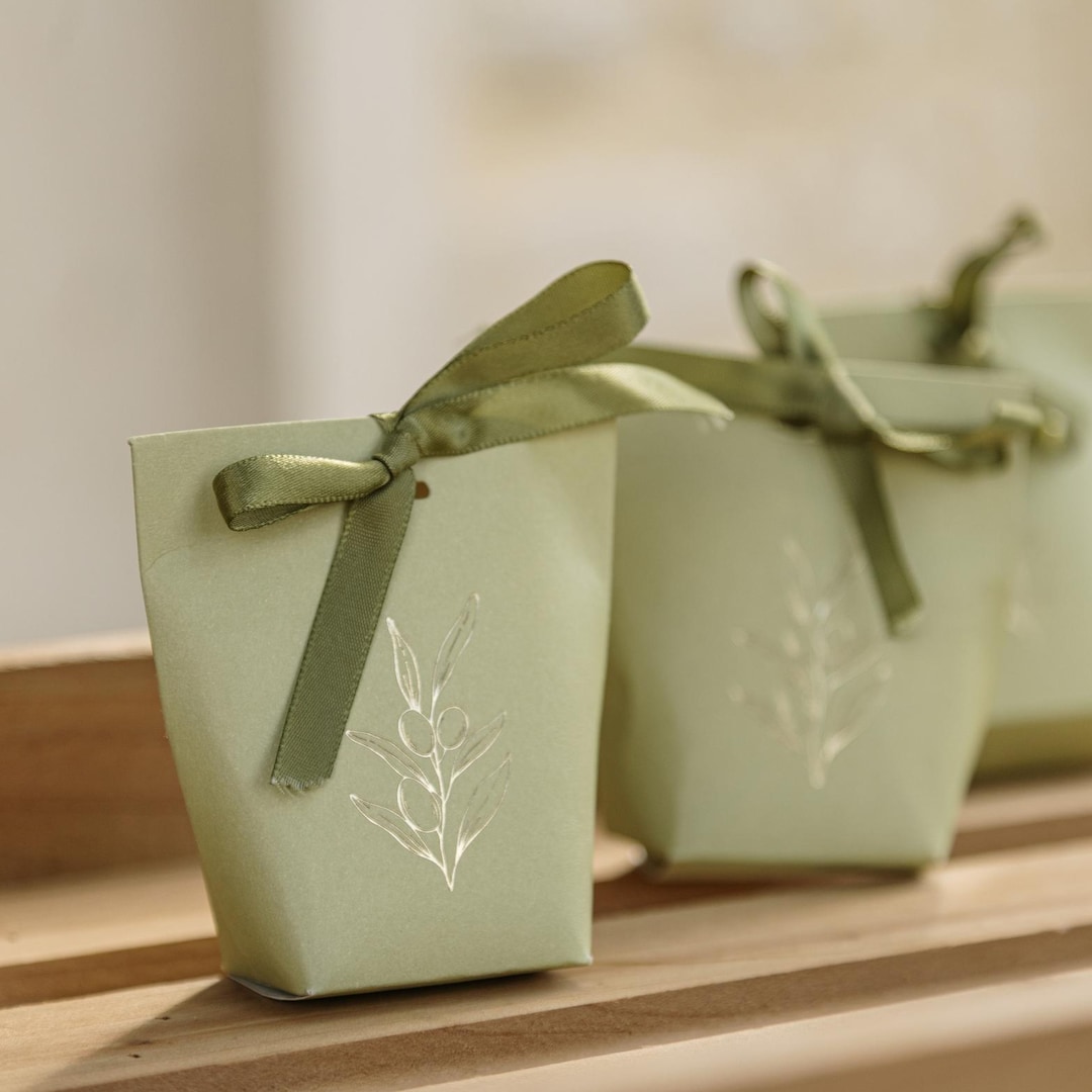 10 Mediterranean Gift Bags With Satin Ribbon, Sage Green Gift Bags ...