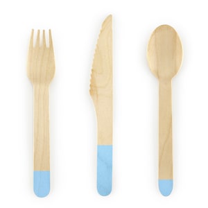 Pastel Blue Wooden Cutlery Set of 18 Wooden Cutlery Set Pale Blue Blue ...