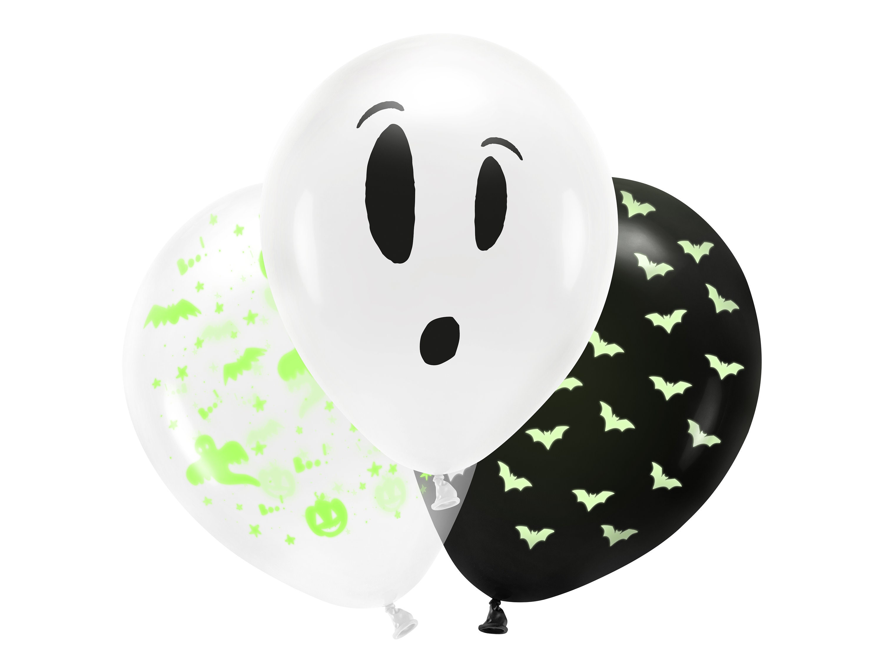 3 Glow in the Dark Spooky Balloons, Latex Halloween Balloons, Bat ...