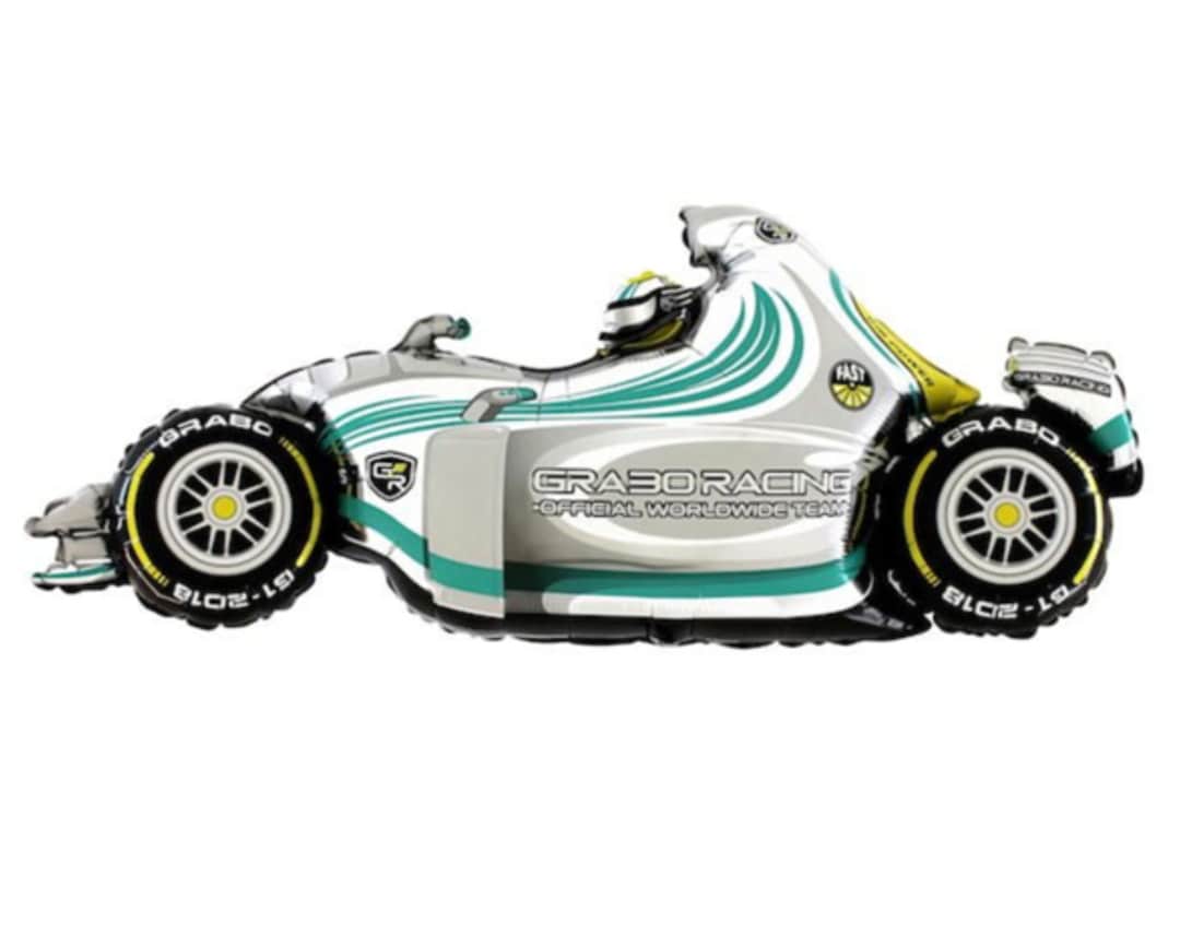 White Racing Car 42" Foil Balloon, F1 Car Balloon, Car Themed Party ...