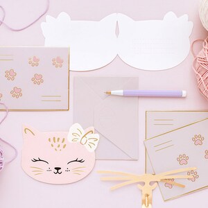 6 Pink Cat Invitations, Cat Party Invitations, Party Decorations, Cat ...