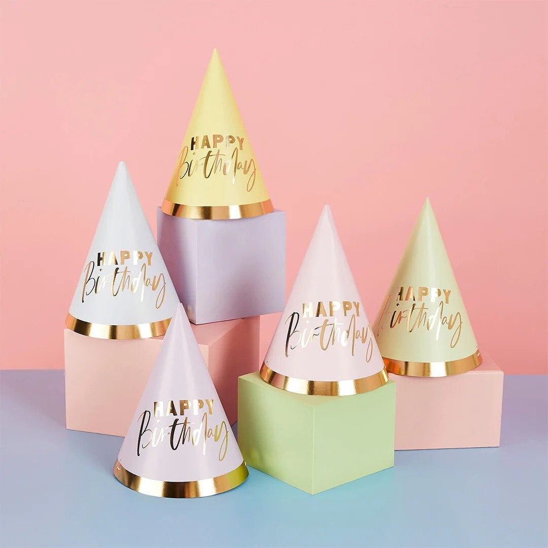 10 Pastel Happy Birthday Hats, Pastel Happy Birthday Party Hats, Happy ...