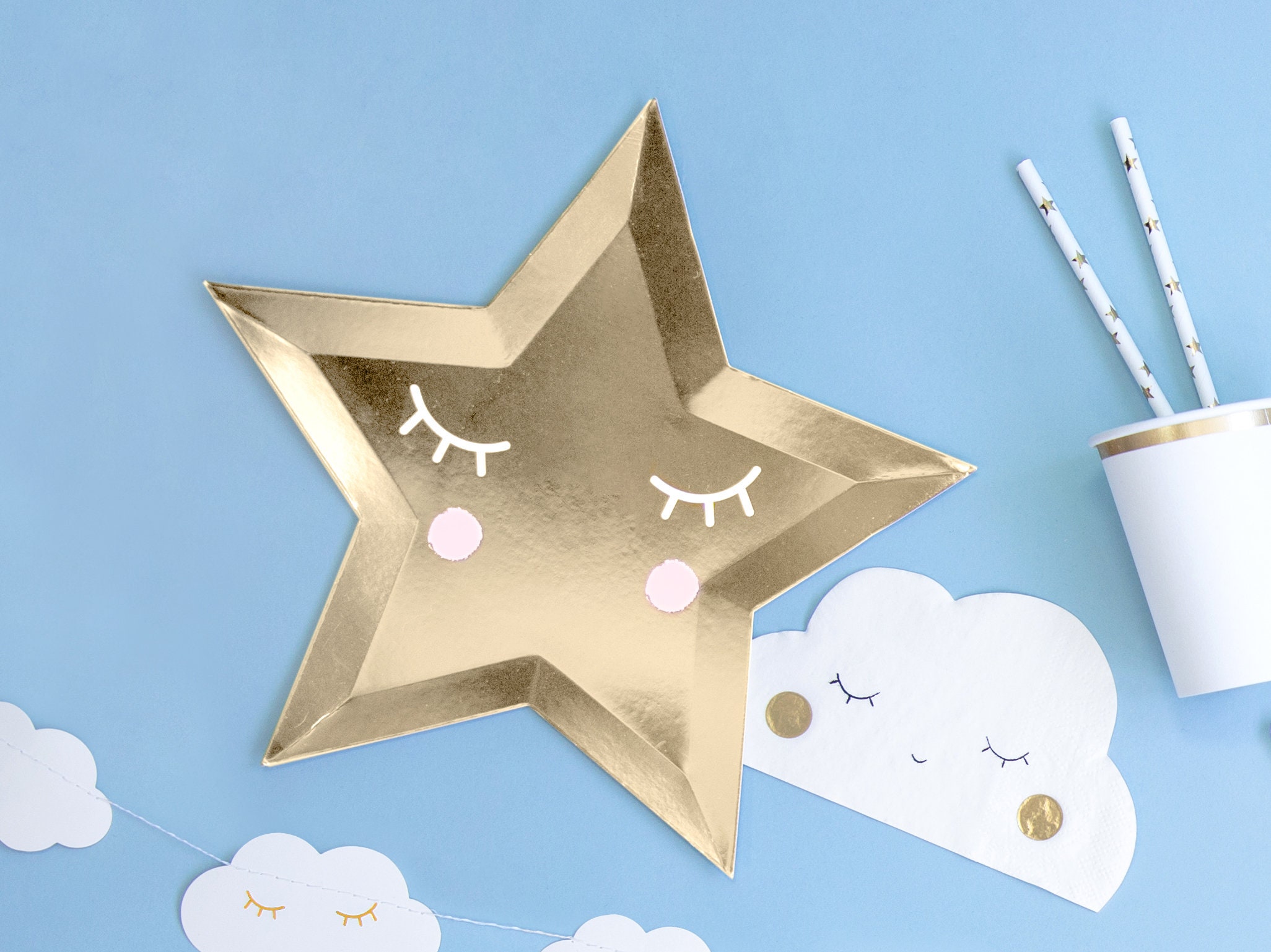 Gold Star Paper Plates - Sleeping Gold Star - Set of 6 - First Birthday ...