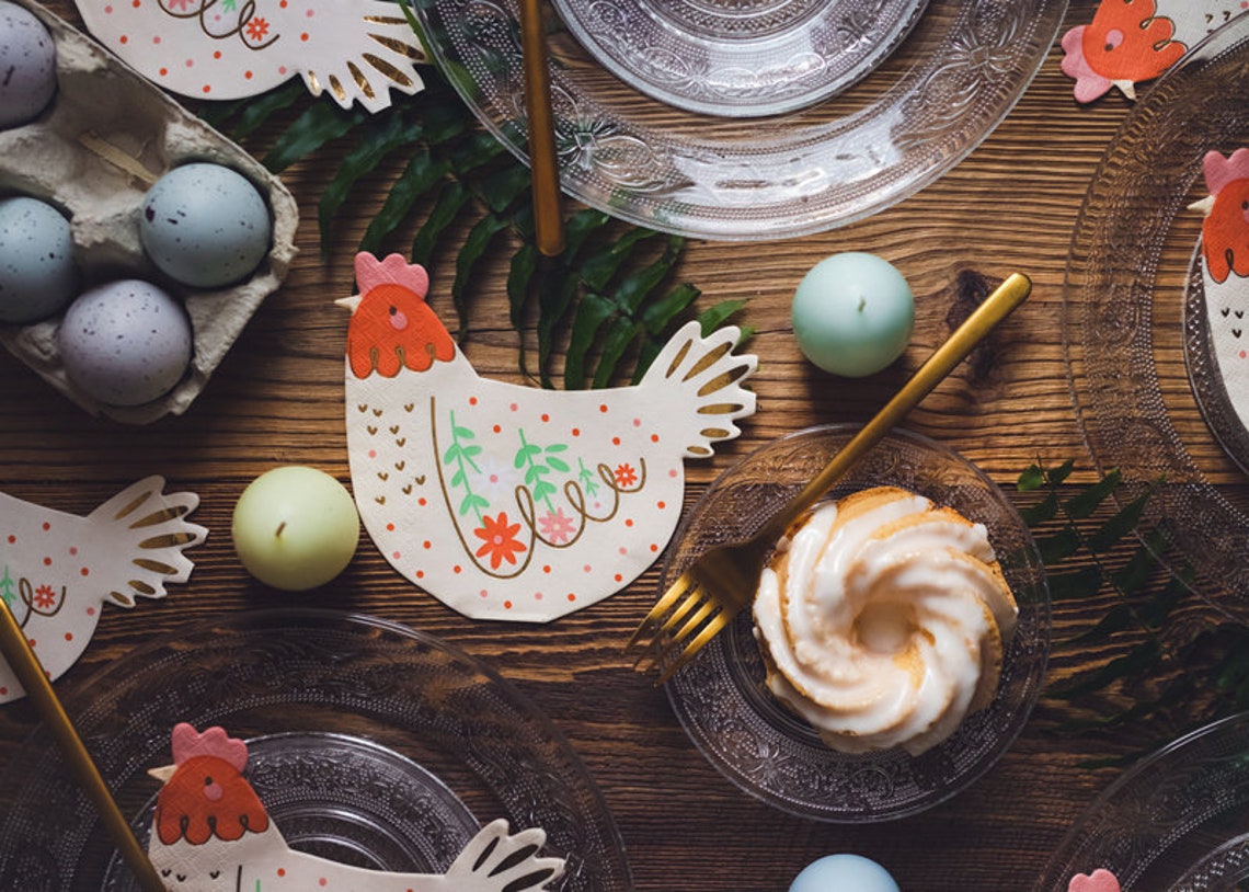 20 Adorable Chicken Napkins, Paper Floral Napkins, Easter Dinner Paper ...