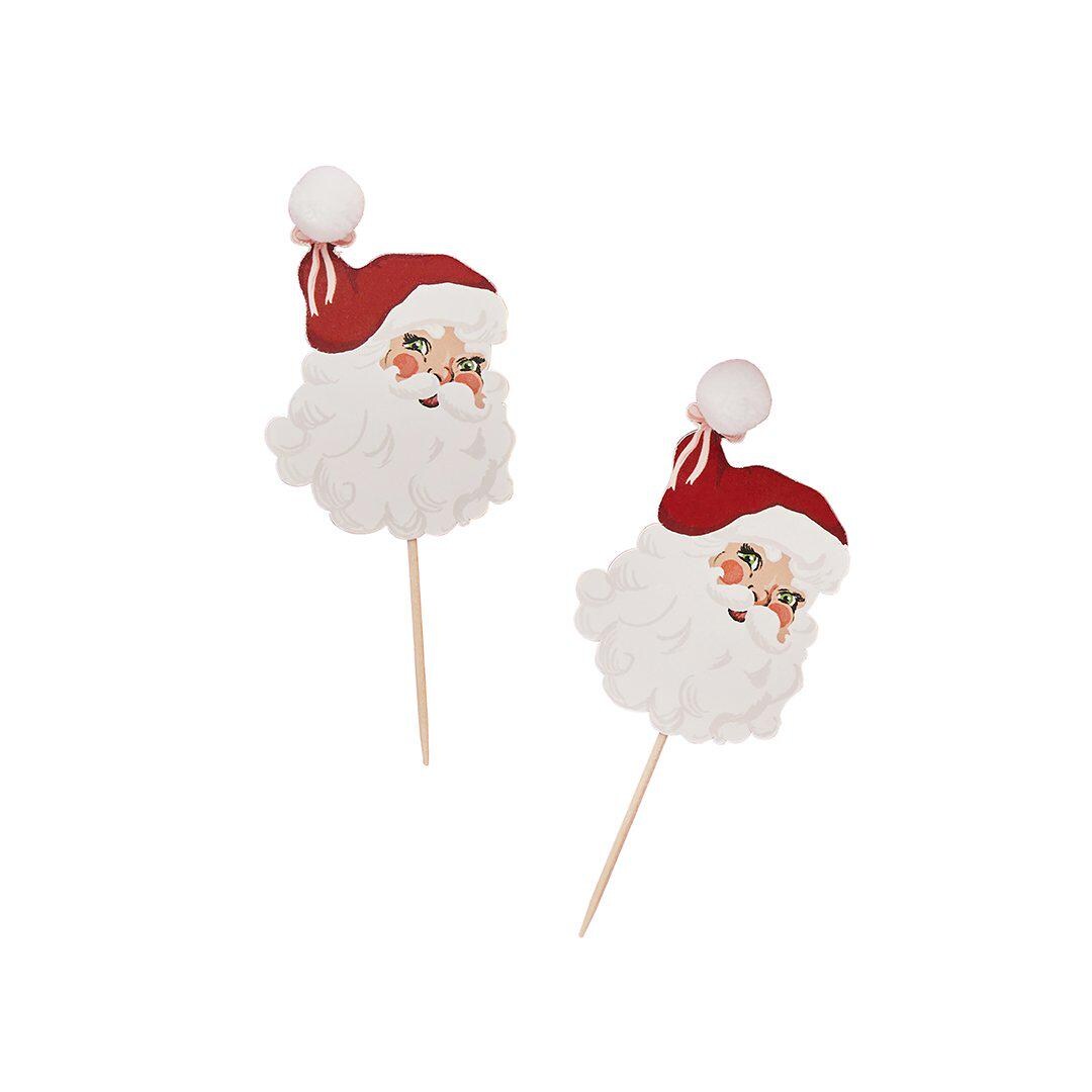 12 Vintage Santa Food Picks With Pom Pom, Christmas Cupcake Food Picks ...