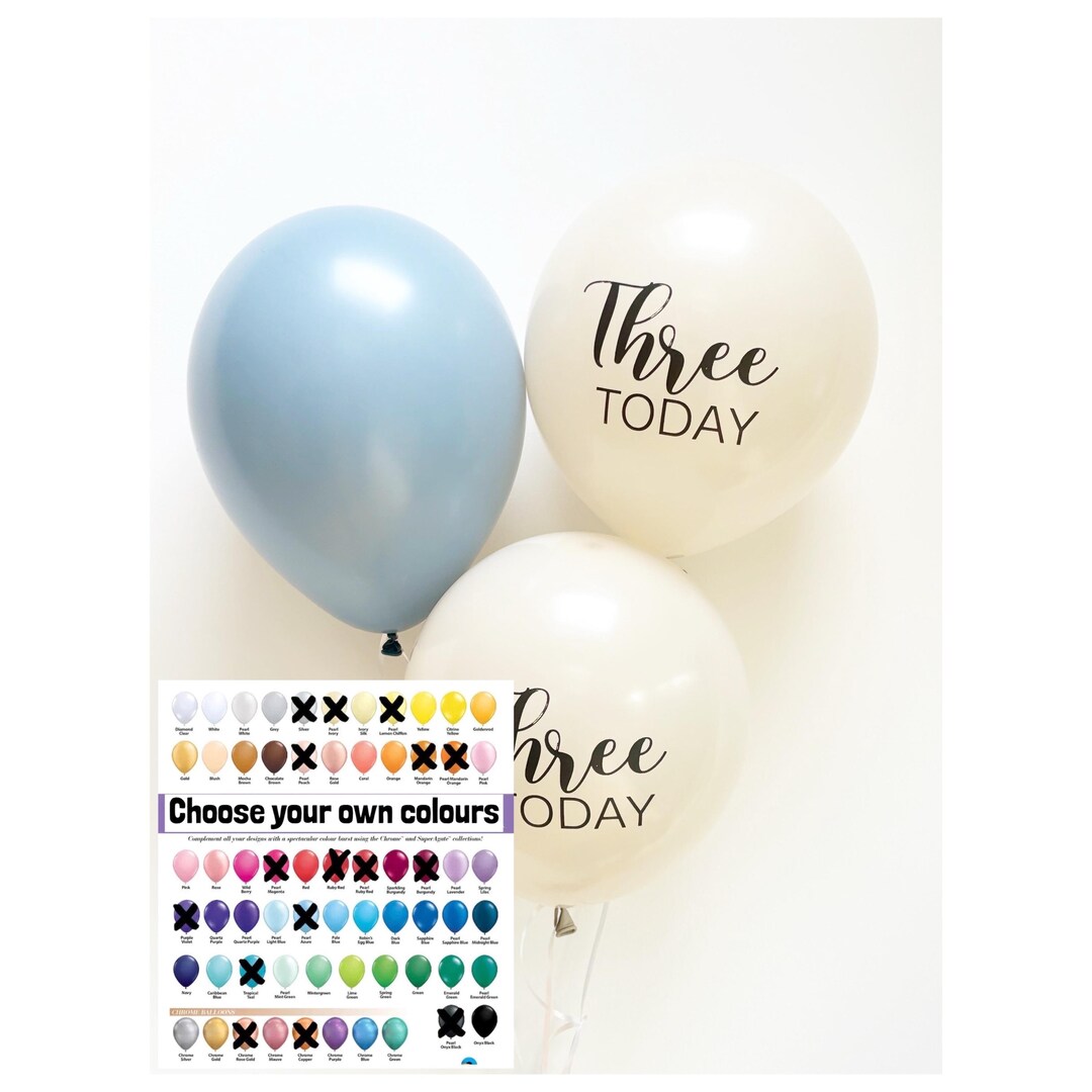 Three Today Balloon Set, Choose Your Colour, 3rd Birthday Latex ...