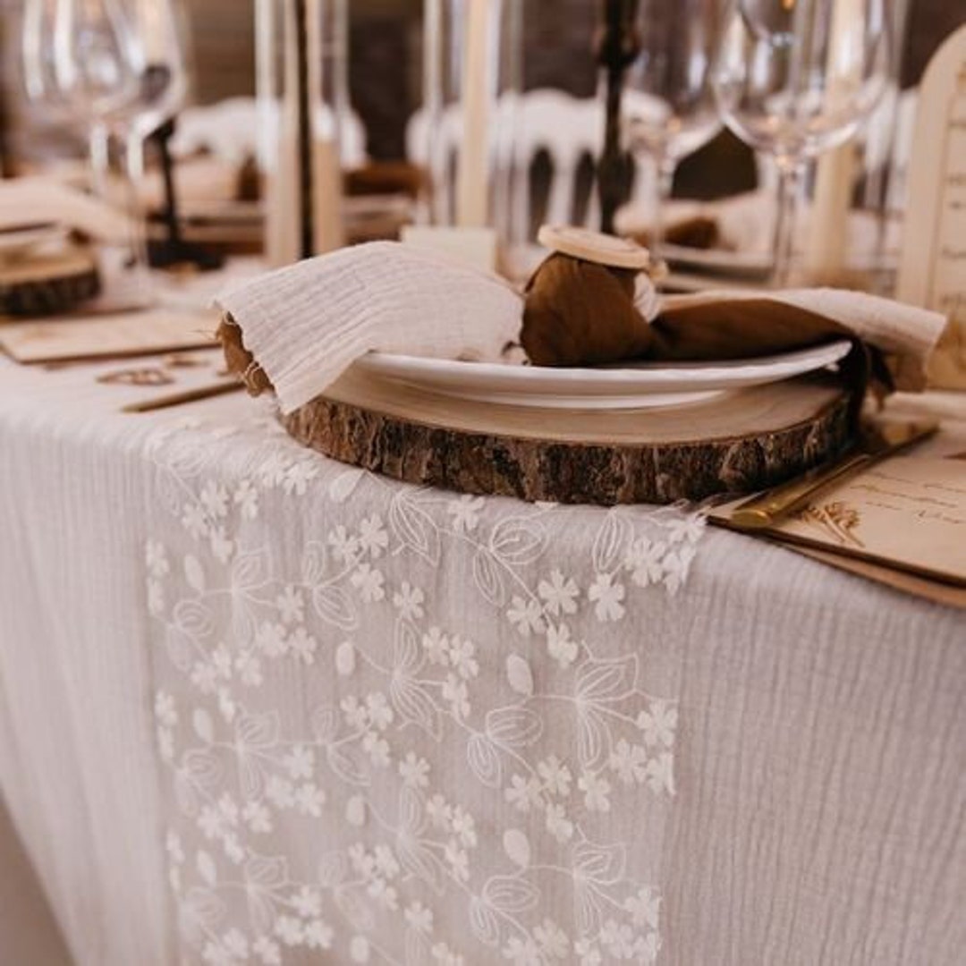 Long White Floral Embroidered, 25cmx3m Runner, White Floral Table ...