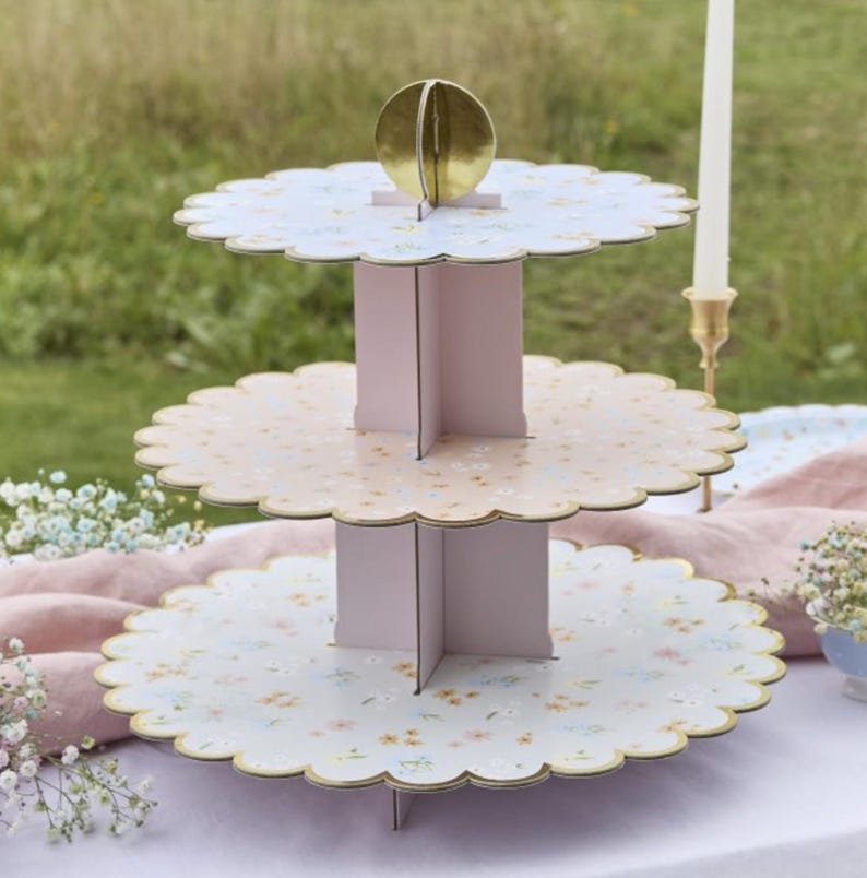 Floral 3 Tier Cake Stand, Floral Food Stand, Flowers Cake Stand, Floral ...