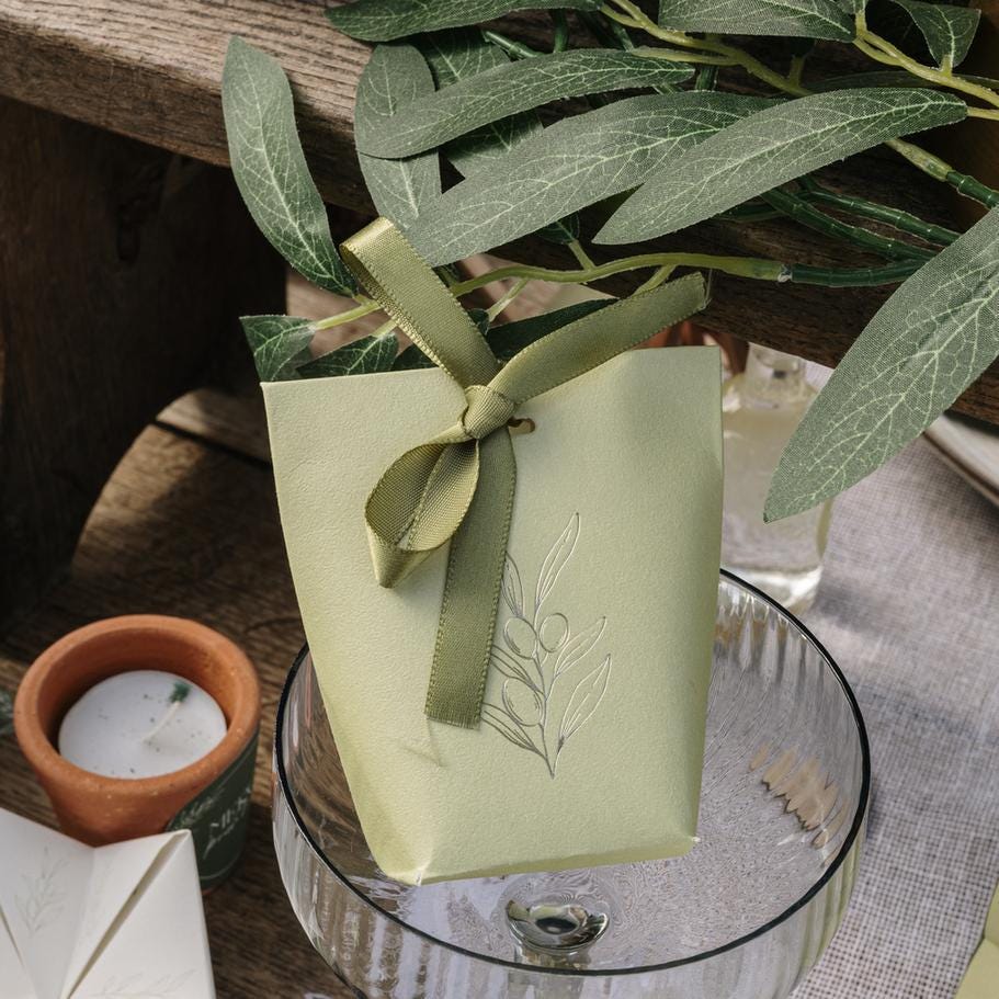 10 Mediterranean Gift Bags With Satin Ribbon, Sage Green Gift Bags ...