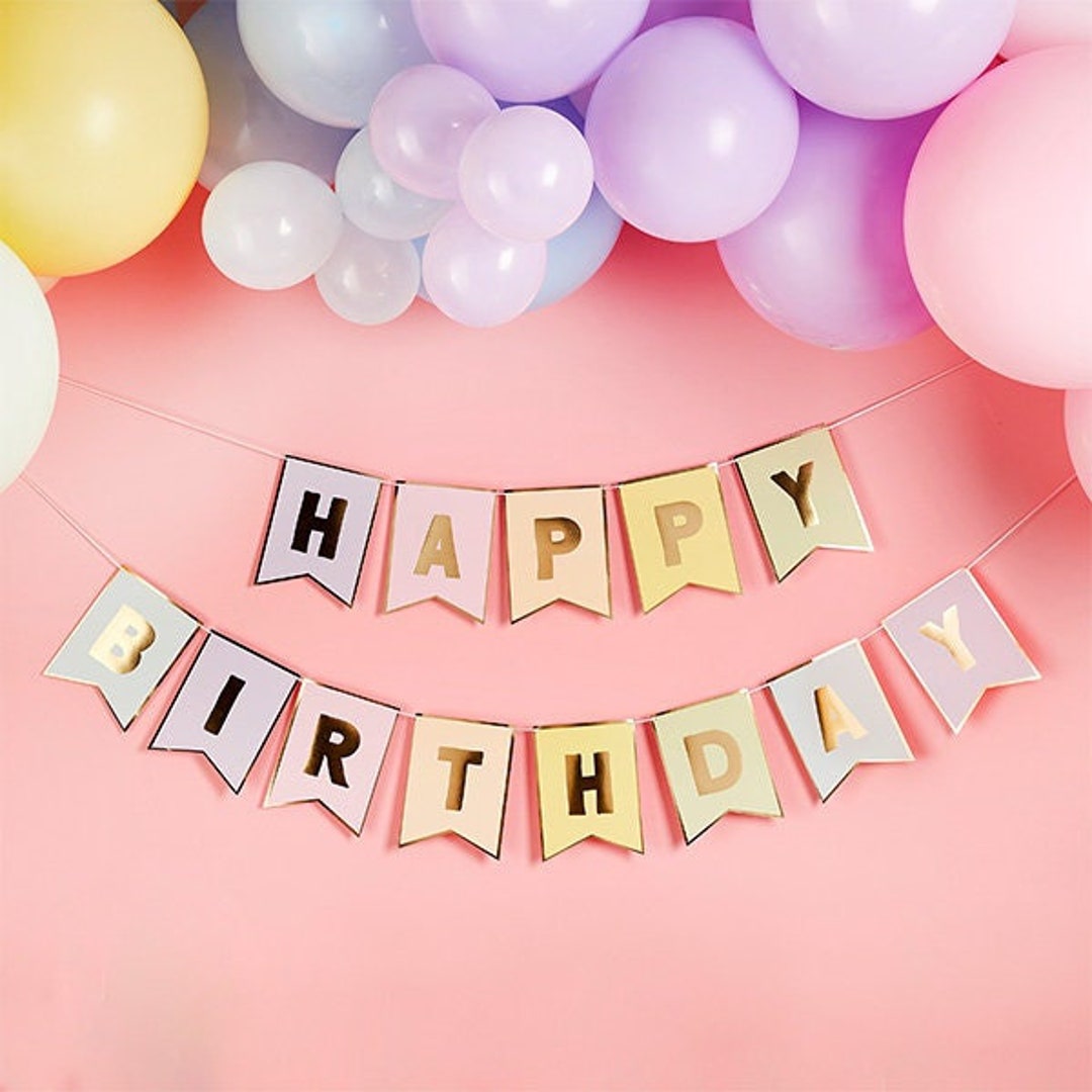 Pastel Happy Birthday Banner, Pastel Happy Birthday Garland, Happy ...