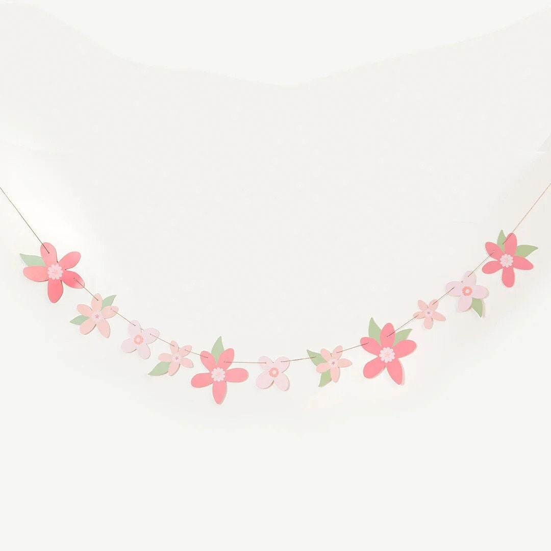 2m Pink Flower Banner, Little Princess Floral Bunting, Spring Flowers ...