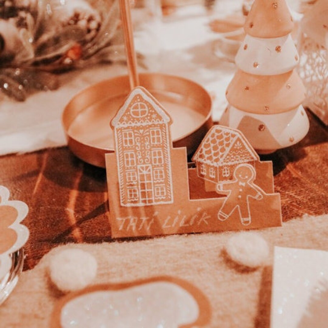 8 Gingerbread House Place Cards, Gingerbread Man Place Cards, White ...