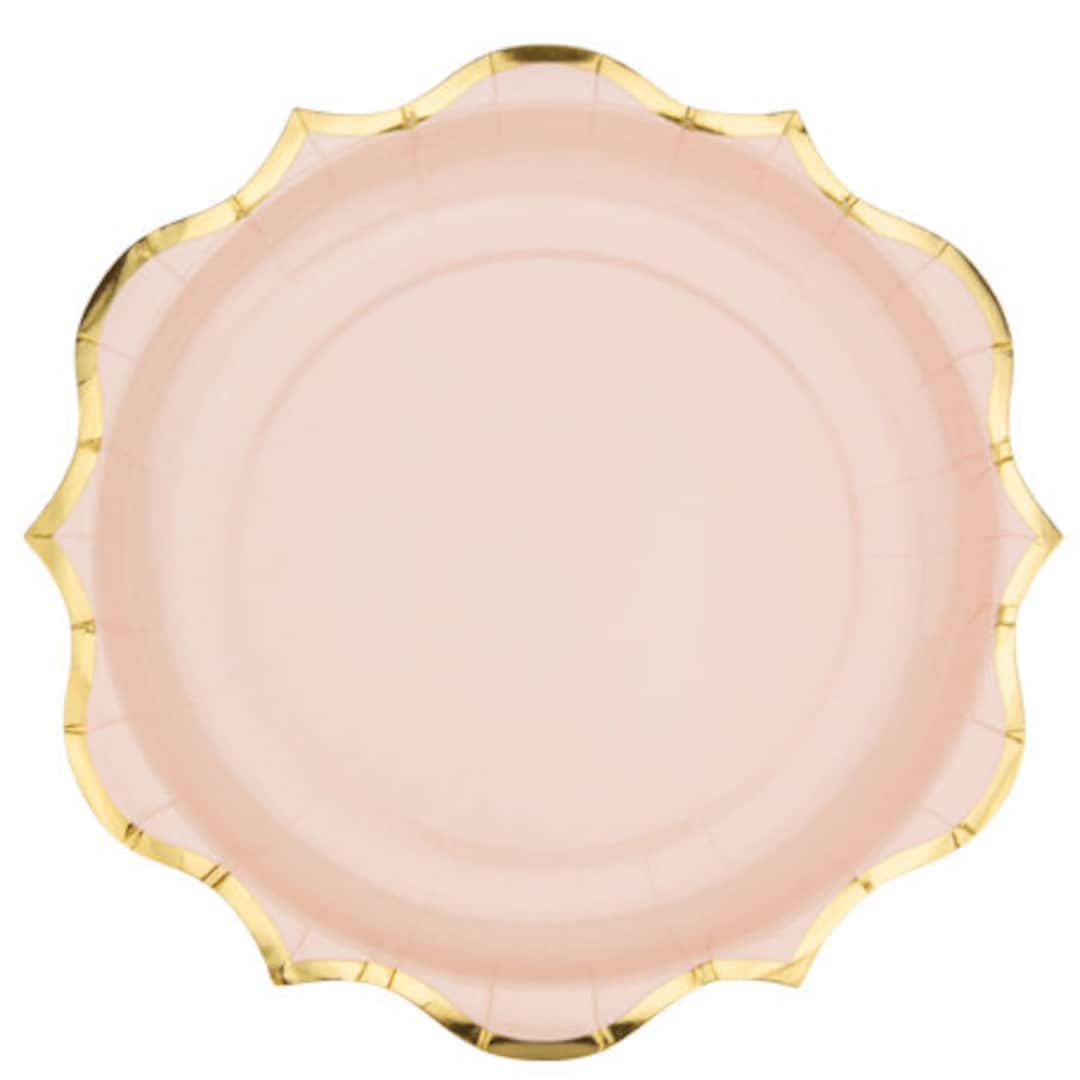 8 Pastel Pink Gold Edged Plates, Pastel Pink Plates, Pink Paper Plates ...