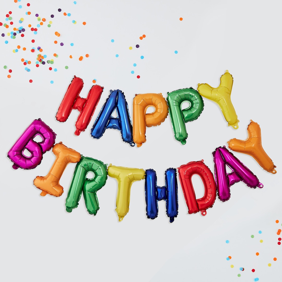 Rainbow Happy Birthday Bunting Balloons, Pride, Rainbow Balloon Arch ...