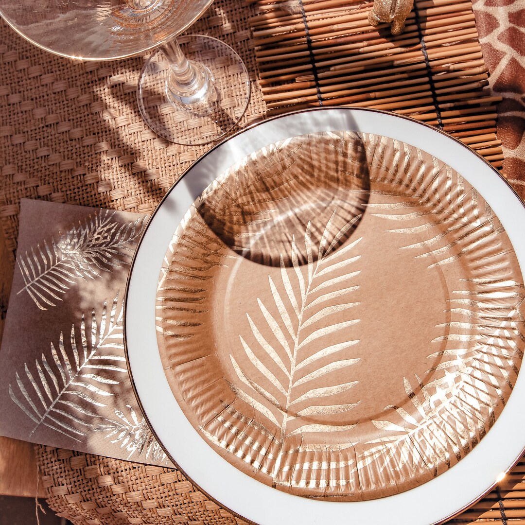 Tropical Paper Plates, Gold Palm Leaves Plates, Tropical Paper Plates ...
