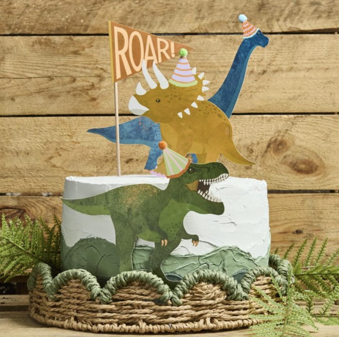 Dinosaur Card Cake Topper Set, Dinosaur Cake Topper, Dino Birthday Cake ...
