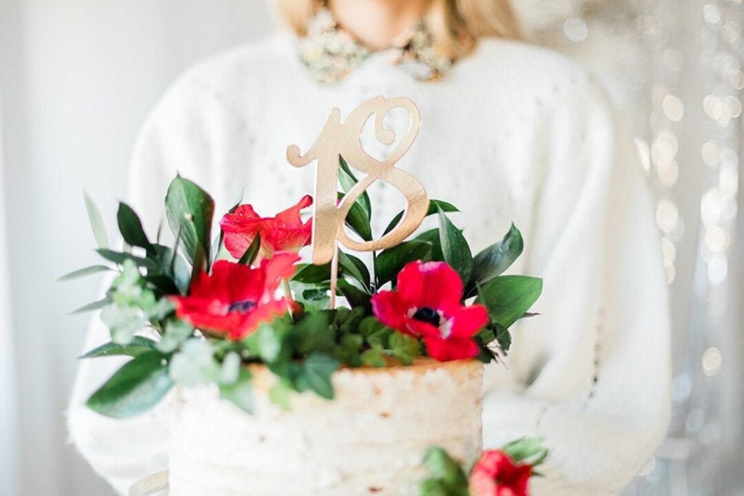 Gold '18th' Cake Topper, 18th Birthday Cake Topper, Gold '18th' Script ...