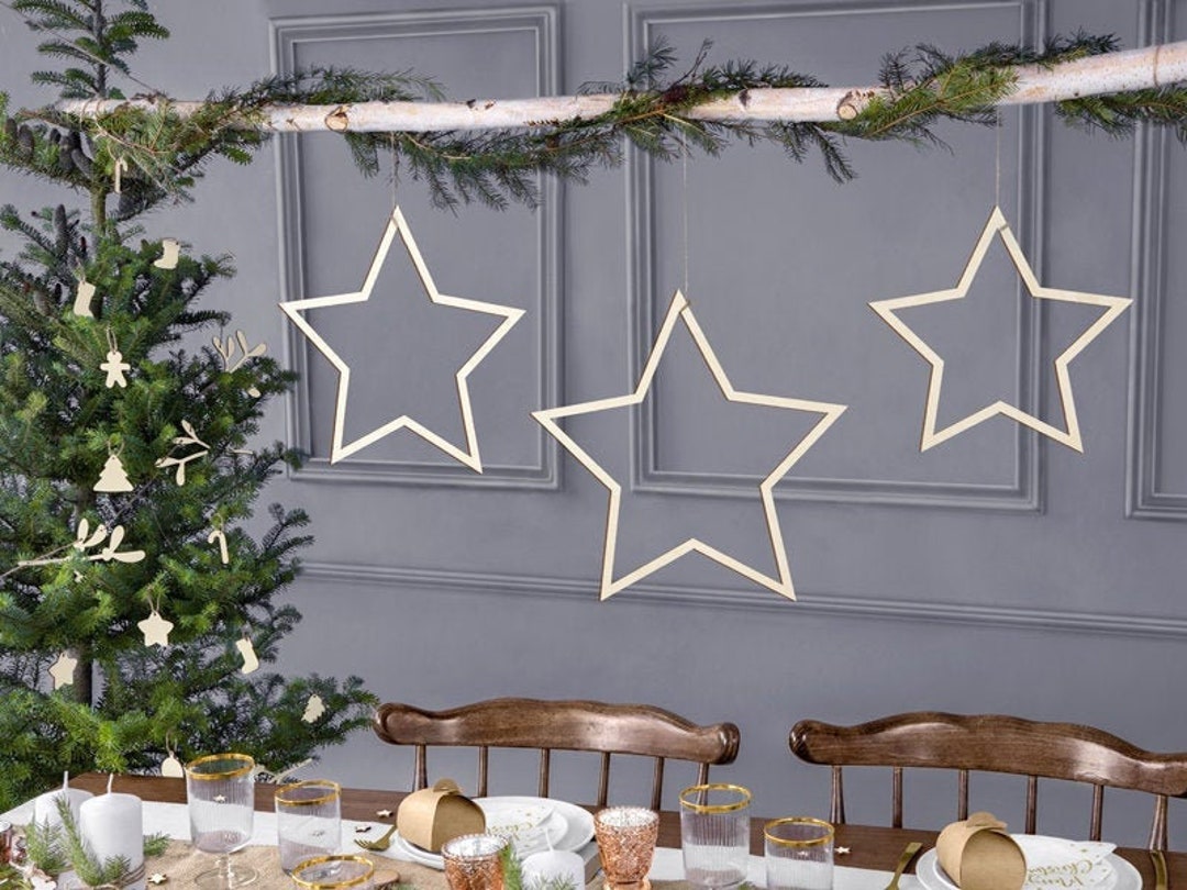 Glittery Wooden Hanging Gold Stars, 3 Wooden Stars, Glittery Star ...