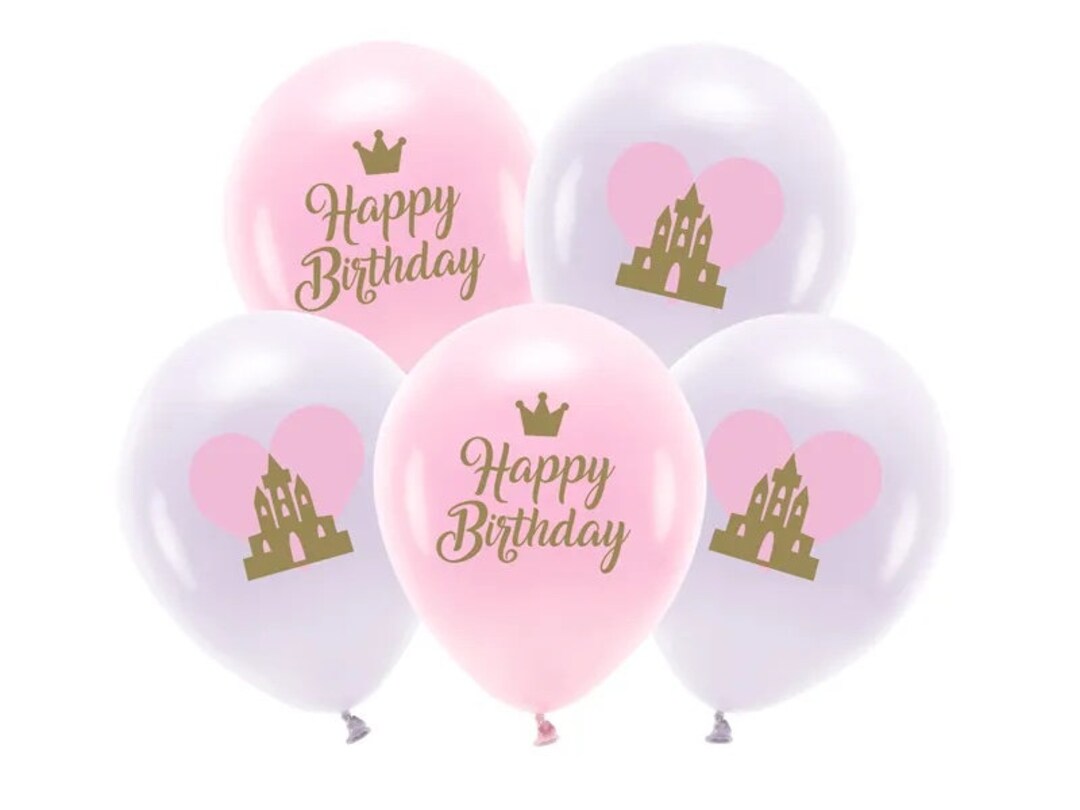 5 Eco-friendly Pink Princess 'happy Birthday' Balloons, Pink Birthday ...