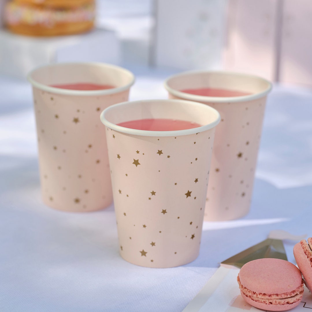 Pink and Gold Star Paper Cups, Princess Paper Cups, Baby Shower Cups ...
