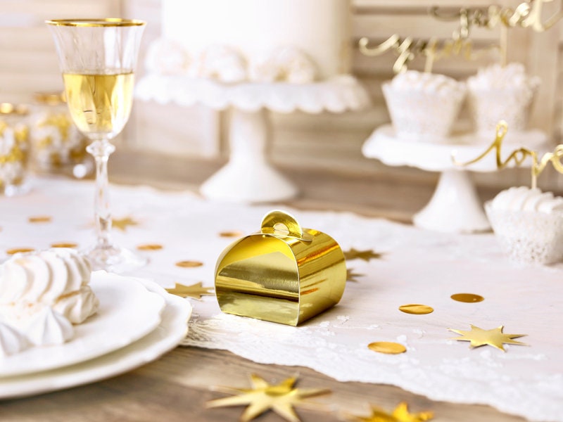 Stunning Mirror Gold Favour Boxes Set of 10 Gold Thank You - Etsy UK