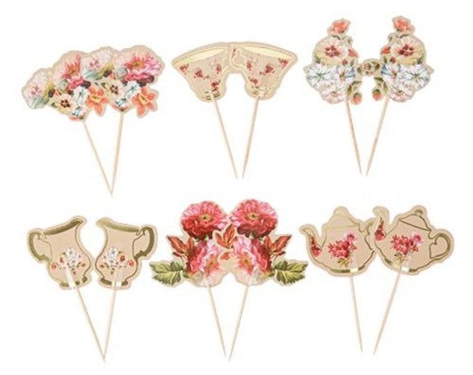 12 Liberty Vintage Floral Food Picks, Vintage Food Picks, Vintage ...