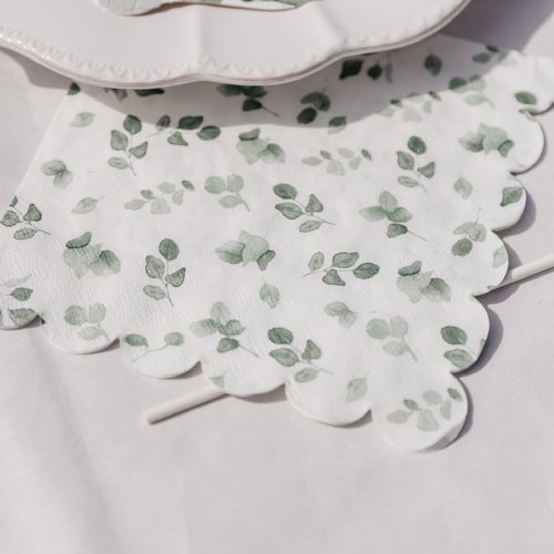 16 Botanical Garden Napkins Sage Green and White Paper 33x33cm - 3 Ply ...