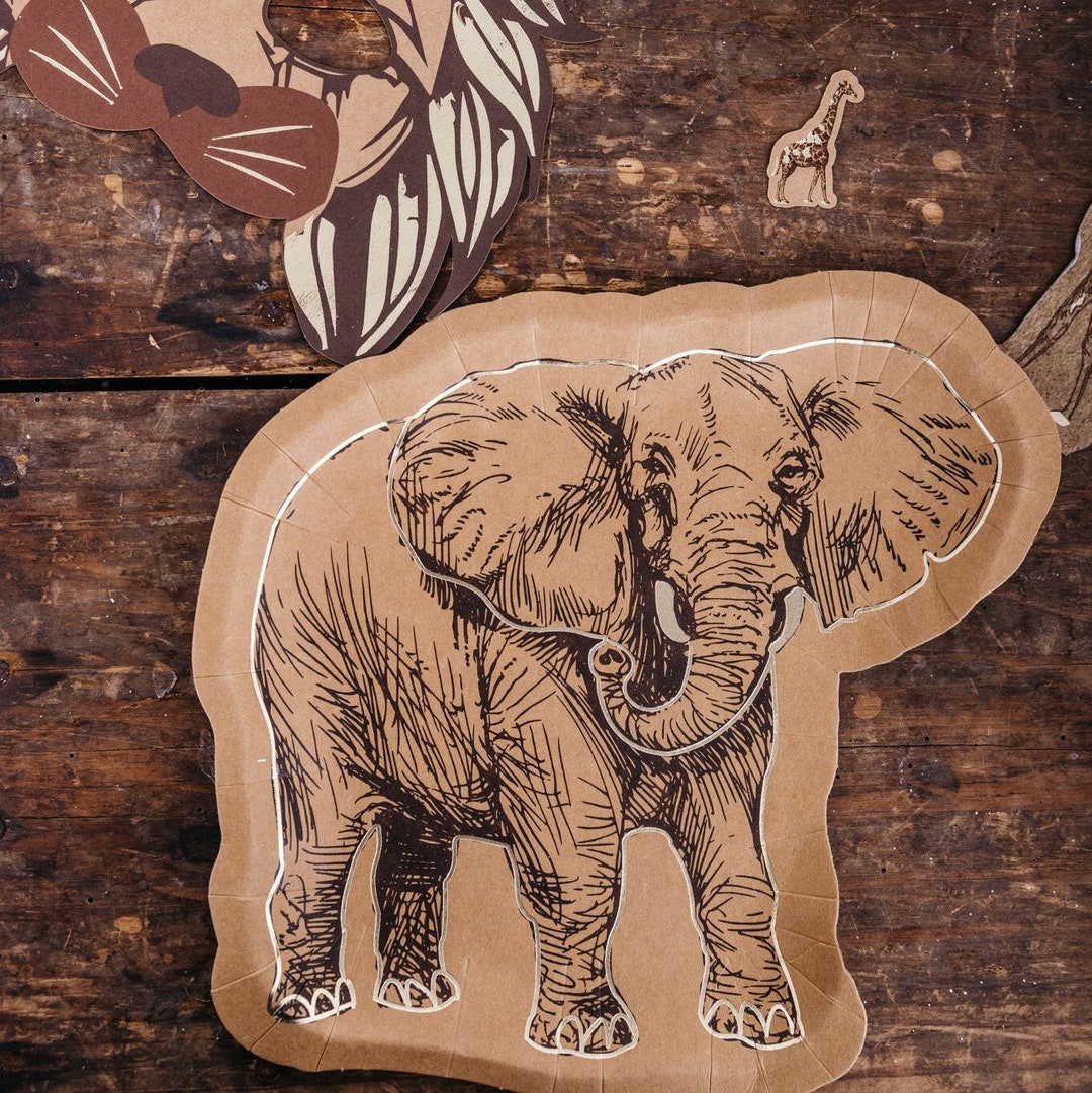 8 Elephant Kraft Paper Plates, Safari Paper Plates, Jungle Safari ...