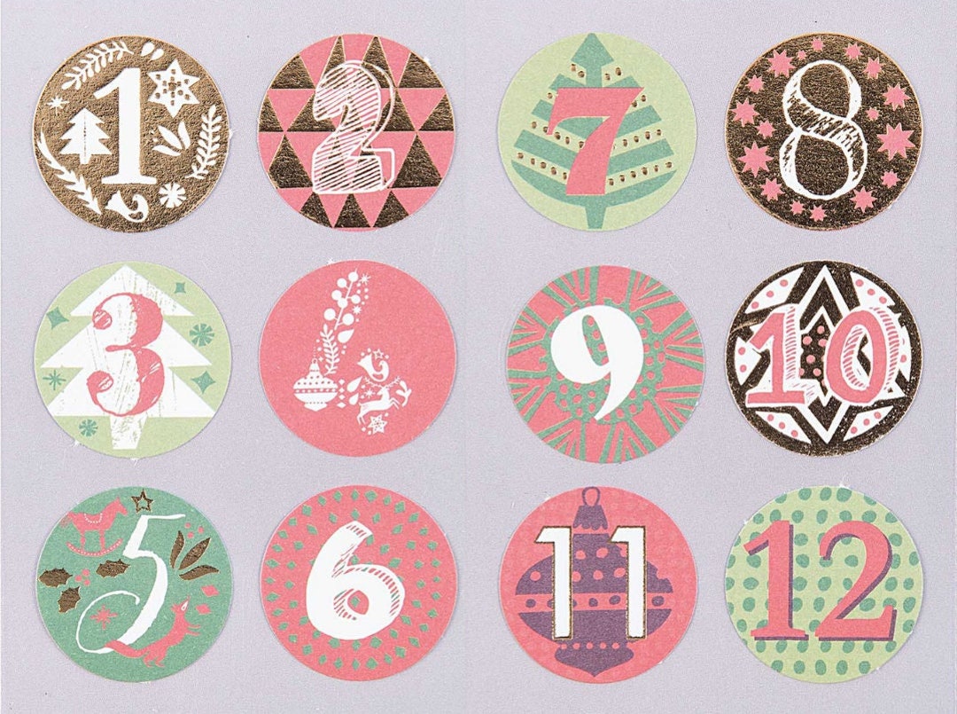 24 DIY Advent Calendar Number Stickers, Red and Green, Festive Stickers ...