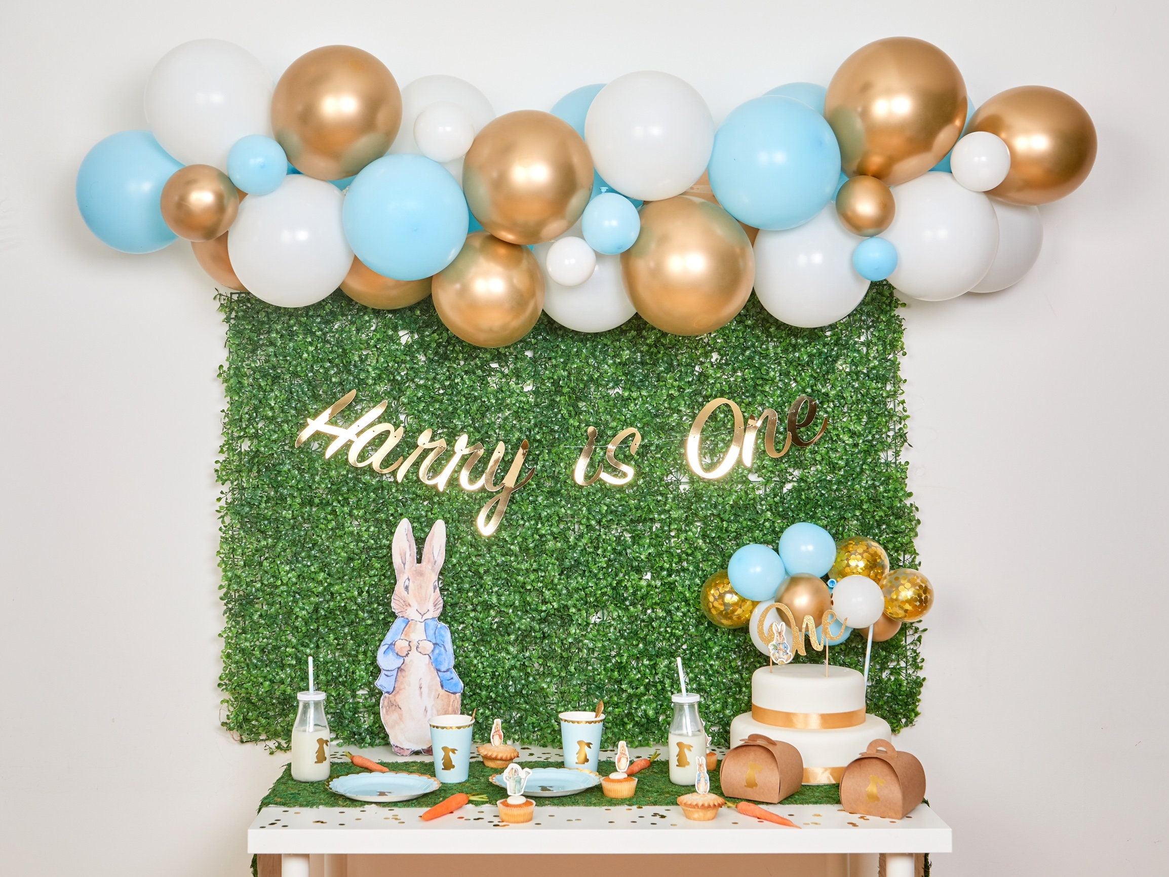 Blue White and Gold Balloon Cake Topper Peter Rabbit Balloon - Etsy UK