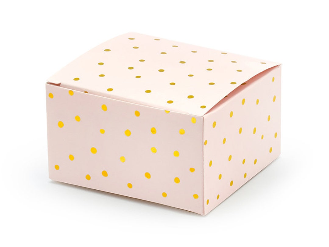 Light Pink Gift Boxes With Gold Polka Dots, Set of 10, Thank You Boxes ...