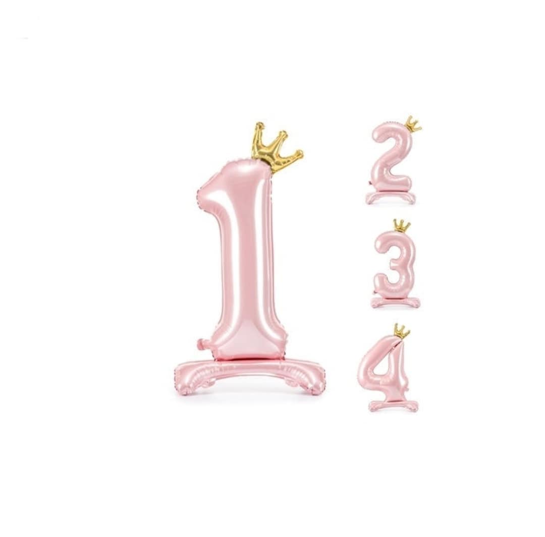 Standing Pastel Pink Number Balloon With Crown, 33in/84cm, Light Pink ...