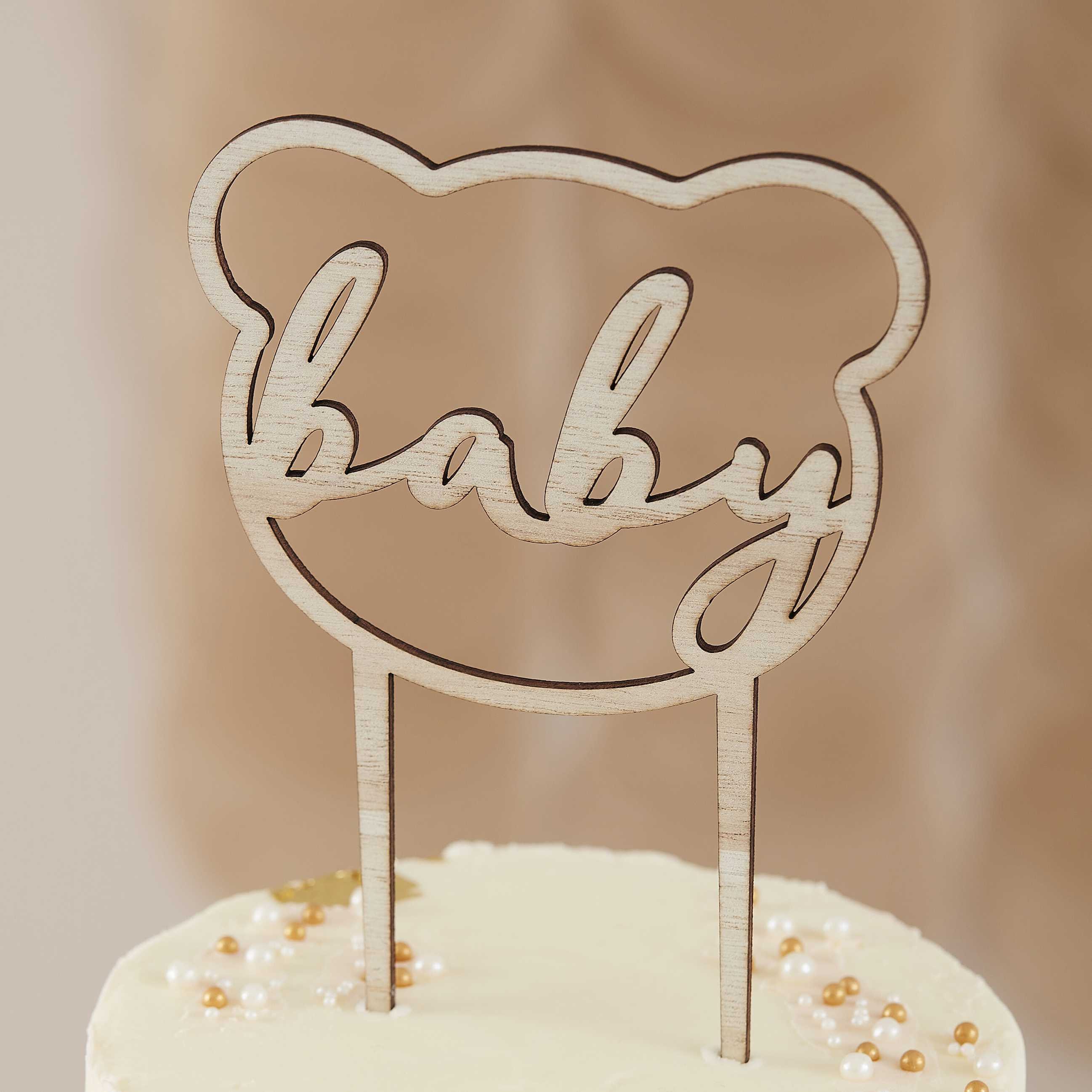 Wooden 'baby' Cake Topper, Baby Shower Cake Topper, Baby Bear, Baby ...