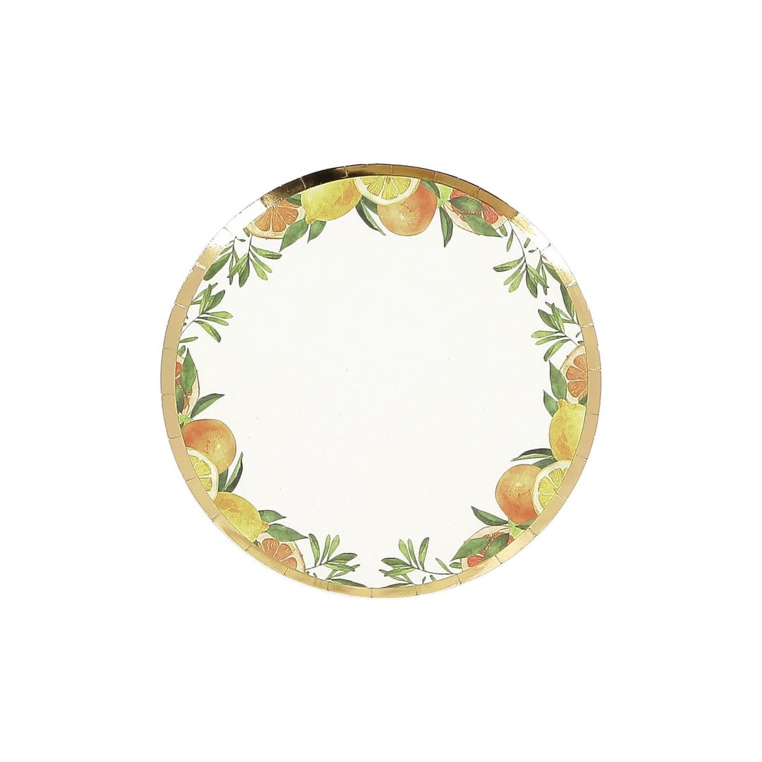 8 Small Citrus Fizz Paper Plates, 18cm, Orange and Lemon Paper Plates ...