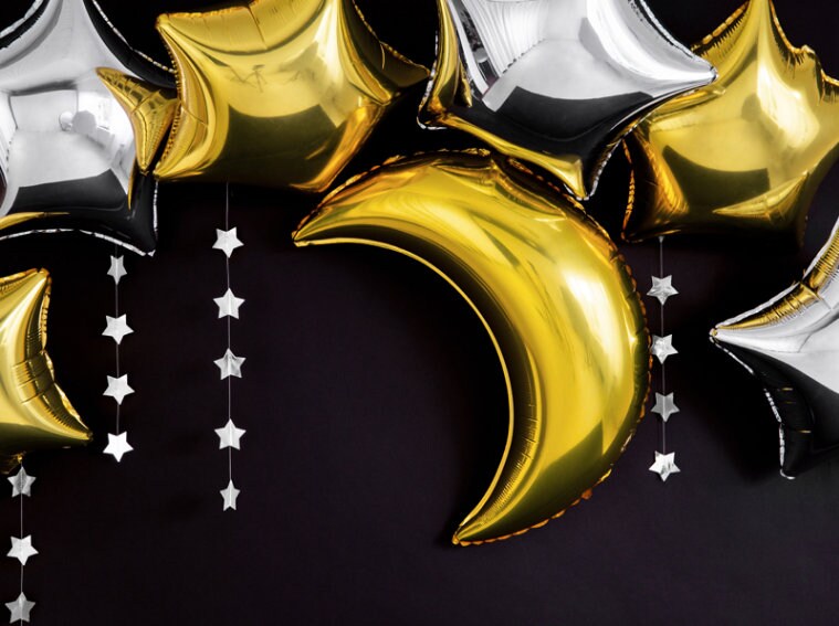 Jumbo Foil Balloon Moon, 60cm/24in, Metallic Gold, Moon Foil Balloon ...
