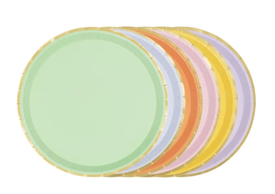6 Colourful Paper Plates With Gold Edges, Rainbow Coloured Plates ...
