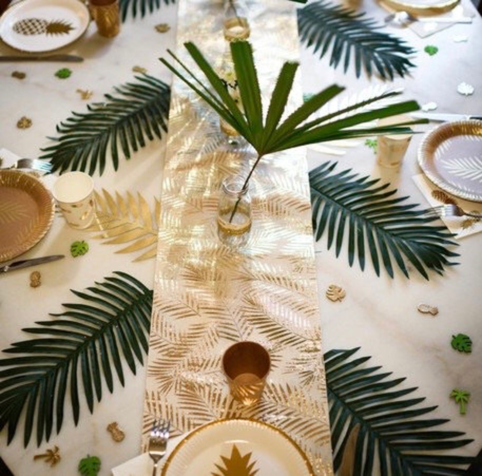 Extra Long Palm Leaves Table Runner, Table Runner With Gold Palm Leaves ...