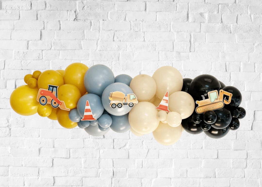 Construction Themed Balloon Arch With Cutouts, Pastel Coloured ...
