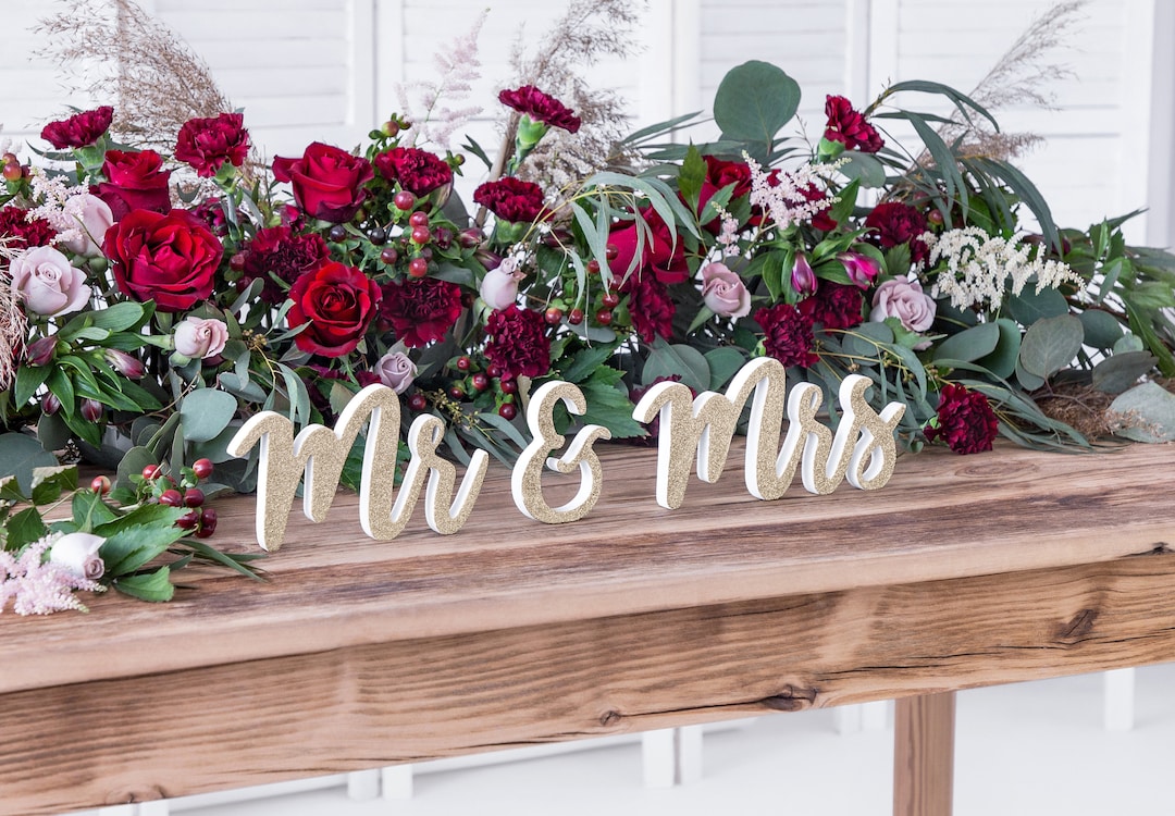 Sparkling Gold Mr Mrs Wooden Sign, Mr and Mrs Top Table Sign, Top Table ...